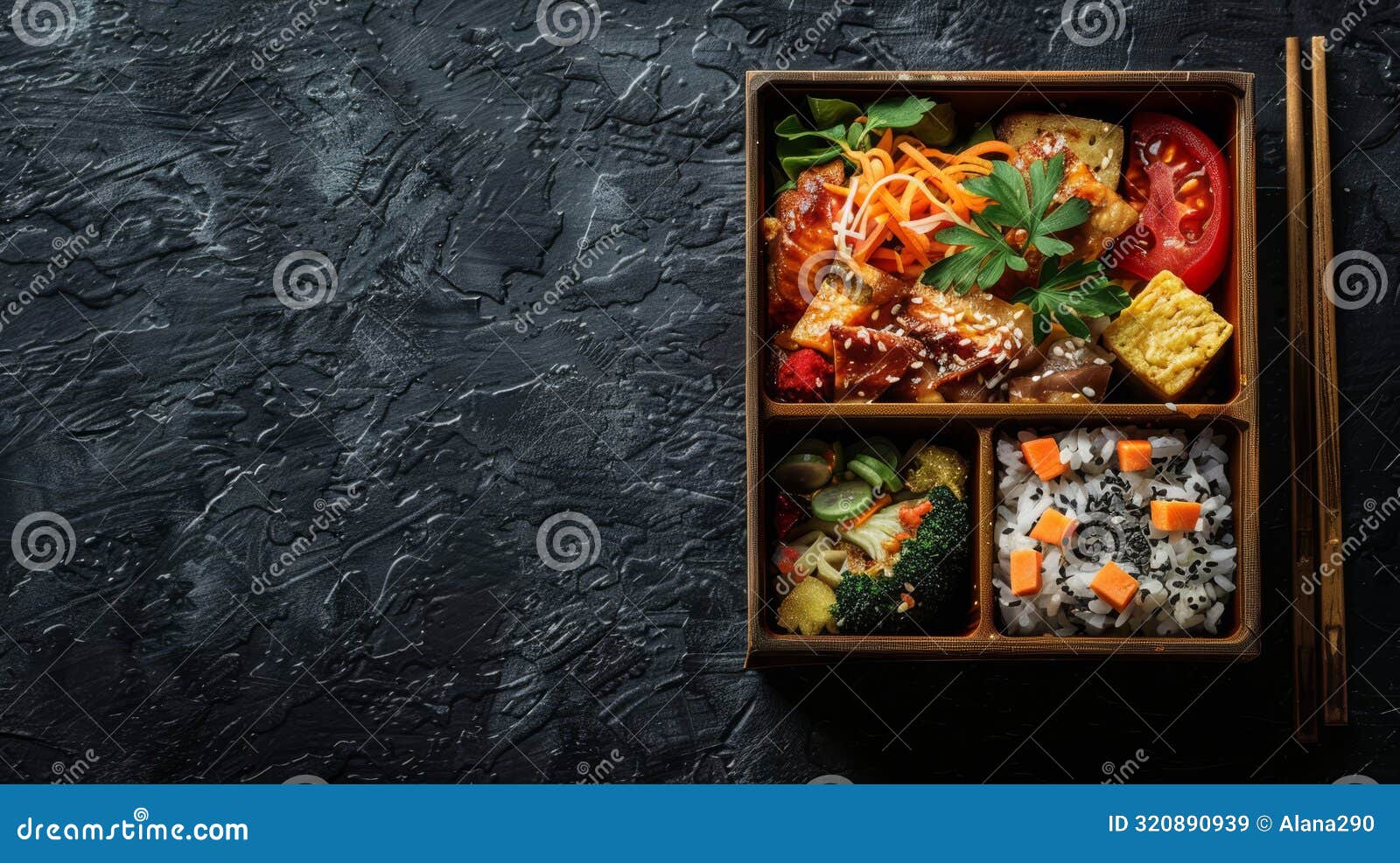 Bento Box with Various Food on Light Background, View from Above Stock ...