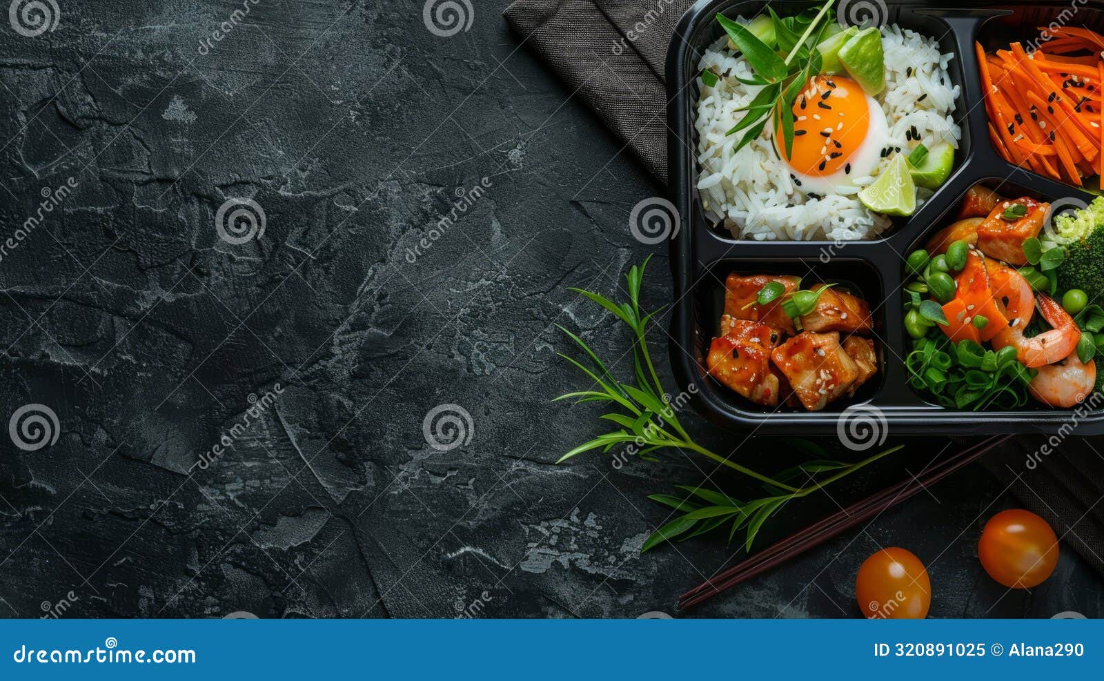 Bento Box with Various Food on Light Background, View from Above Stock ...