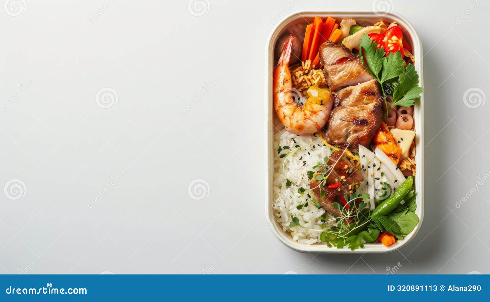 Bento Box with Various Food on Light Background, View from Above Stock ...
