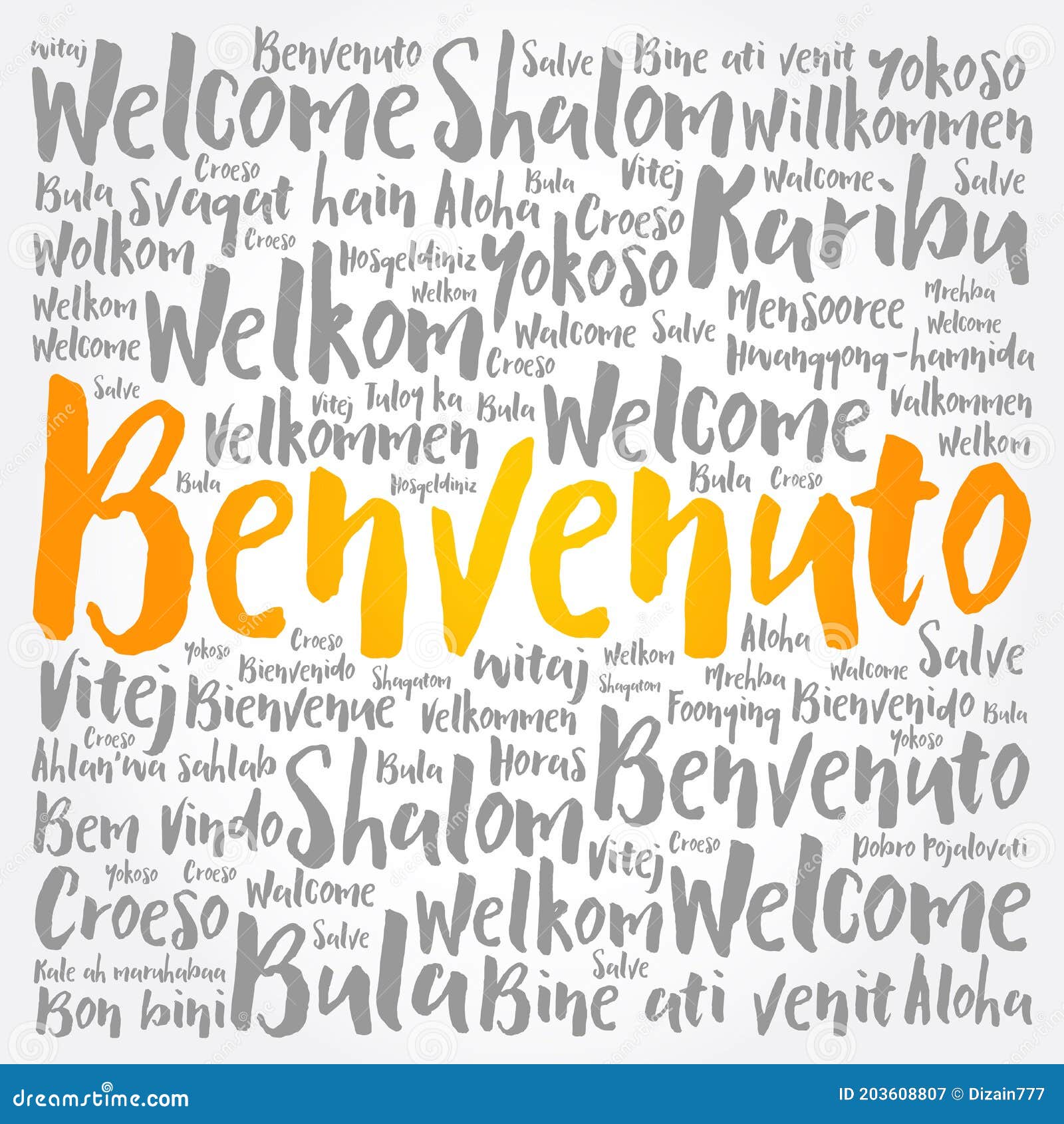 Benvenuto Welcome In Italian Word Cloud With Marker In Different ...