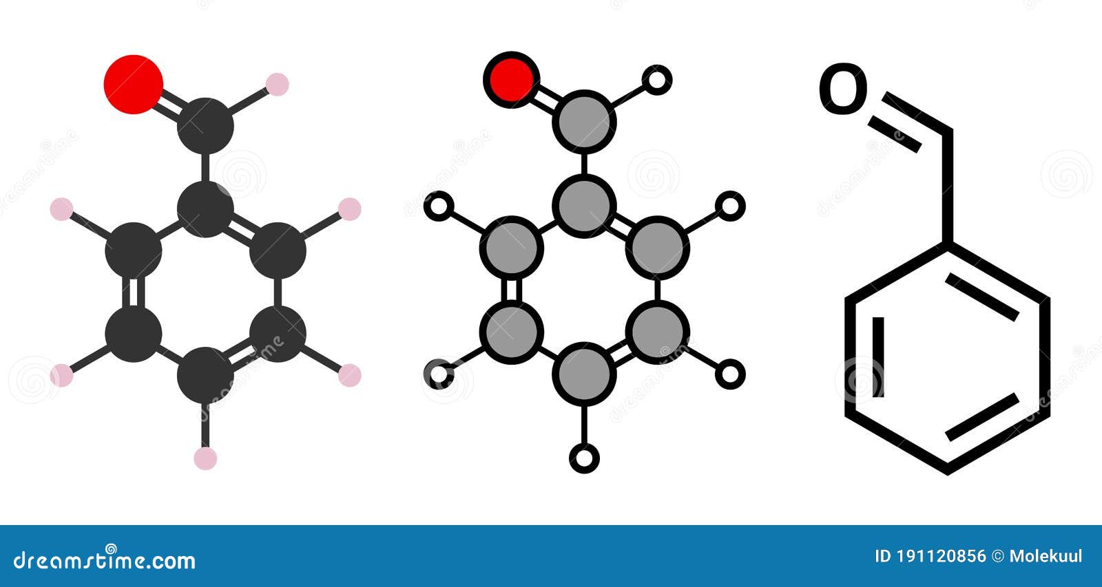 Benzaldehyde Molecule 3d Rendering, Flat Molecular Structure With ...