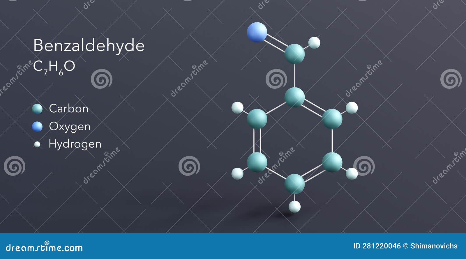 Benzaldehyde Molecule 3d Rendering, Flat Molecular Structure with ... Benzaldehyde Molecule 3d Rendering, Flat Molecular Structure with ...