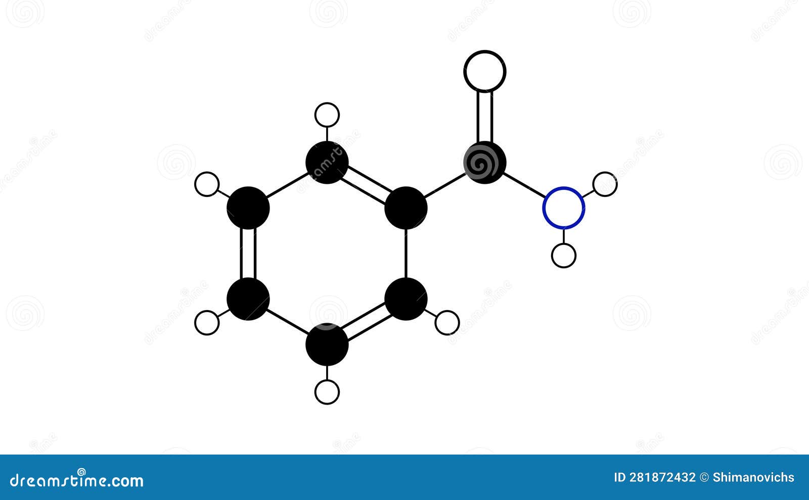 Benzamide Molecule, Structural Chemical Formula, Ball-and-stick Model ...