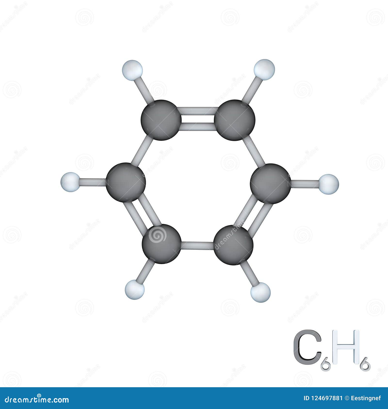 Benzene Model Molecule. Isolated on White Background. 3D Rendering ...