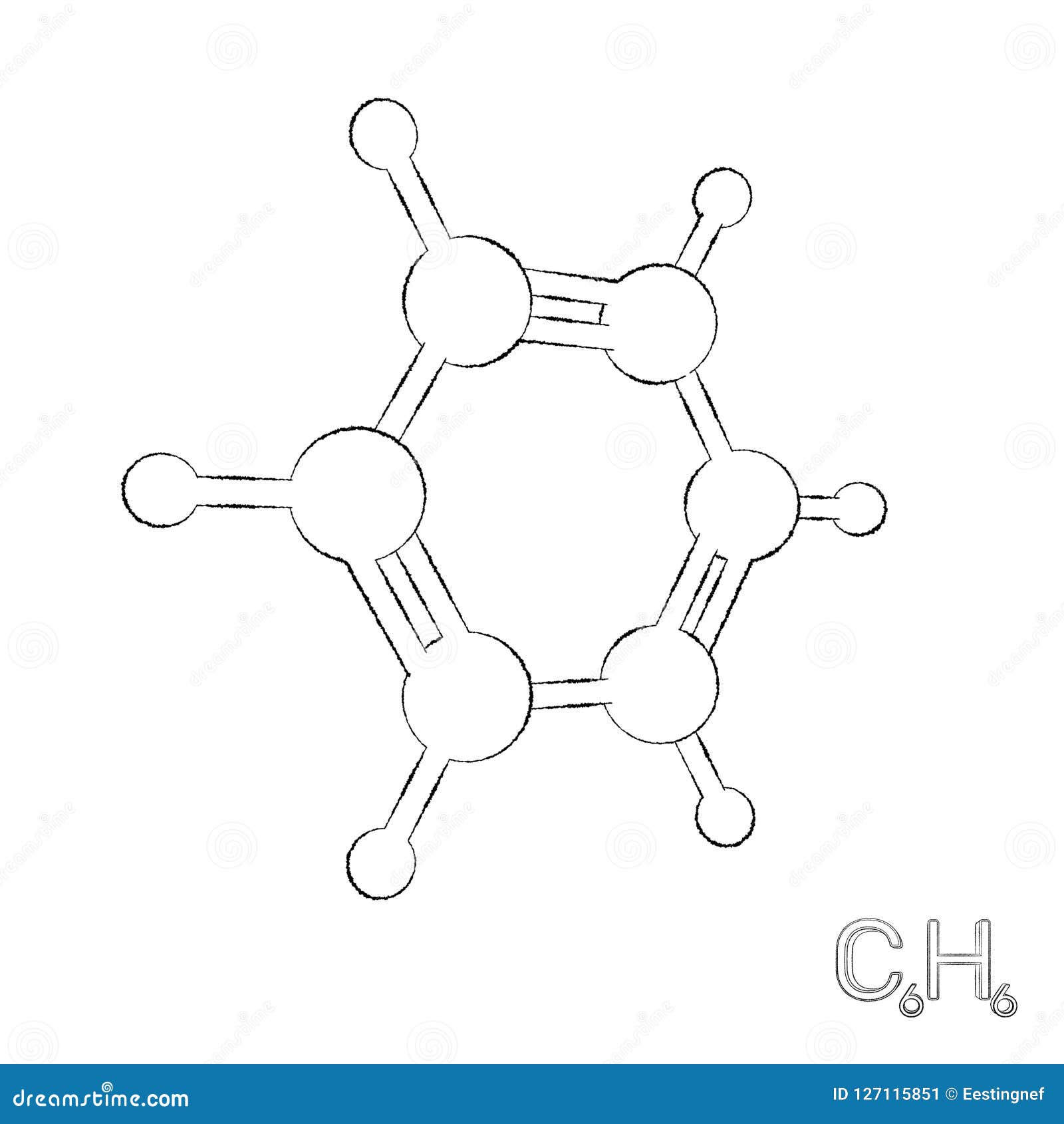Benzene Model Molecule. Isolated on White Background Stock Illustration ...