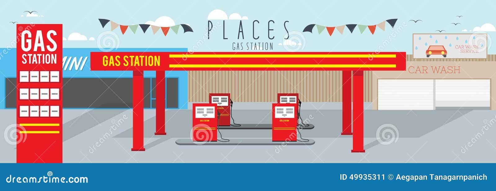 Benzinestation (Plaatsen) vector illustratie. Illustration of klem ...