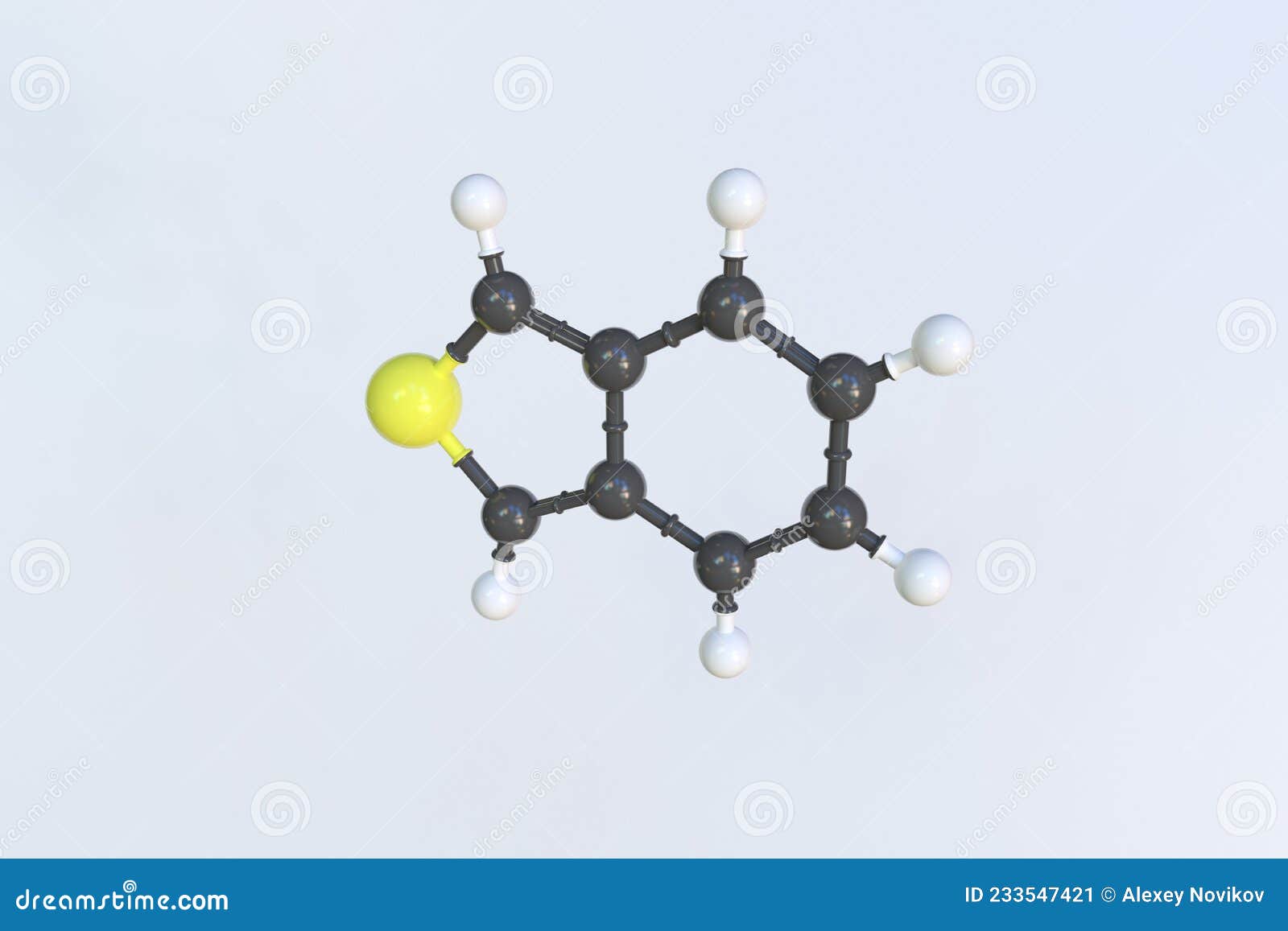Benzo(c)thiophene Molecule. Isolated Molecular Model. 3D Rendering ...