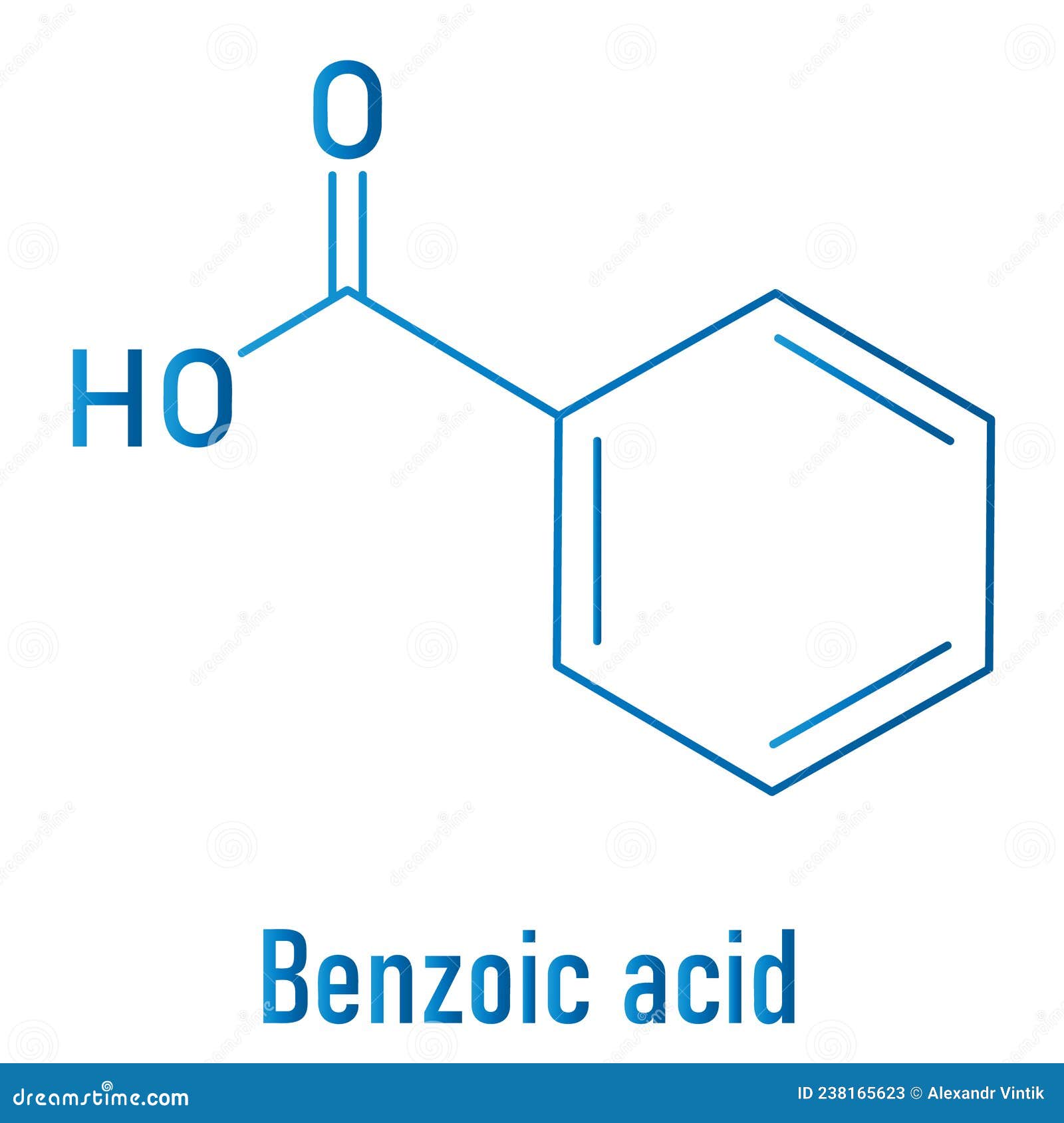 Benzoic Acid Food And Cosmetic Preservative E210 Additive Skeletal Chemical Formula Cartoon