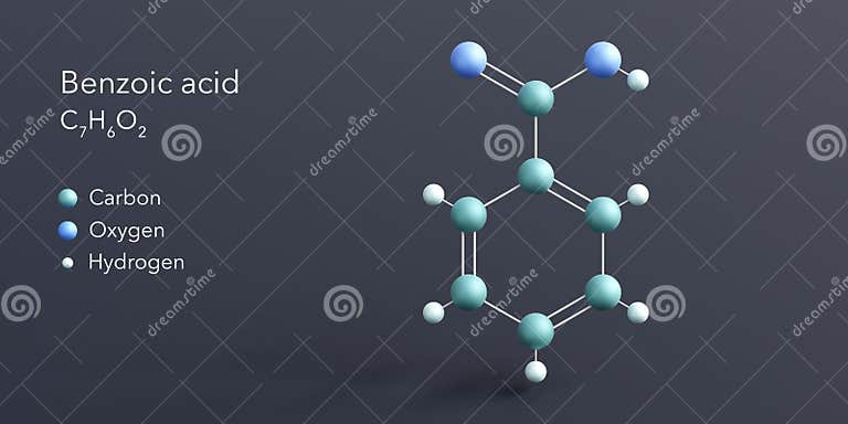 Benzoic Acid Molecule 3d Rendering, Flat Molecular Structure with ...