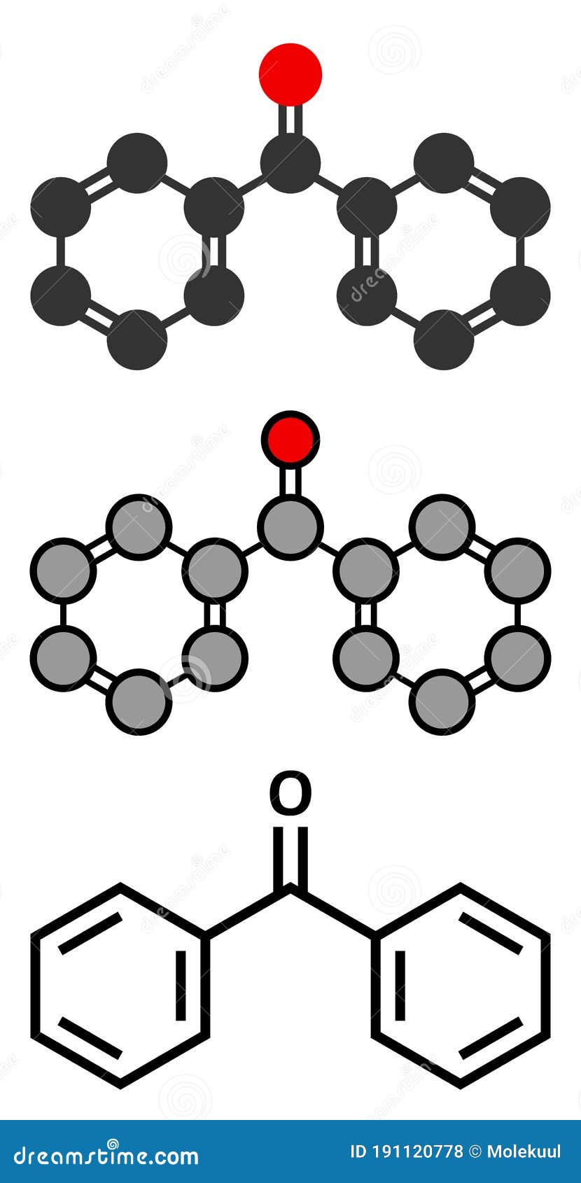 Benzophenone Molecule. Stylized 2D Renderings and Conventional Skeletal ...
