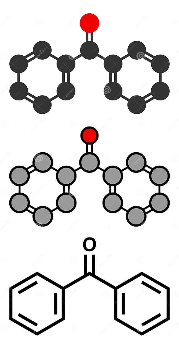 Benzophenone Molecule. Stylized 2D Renderings and Conventional Skeletal ...