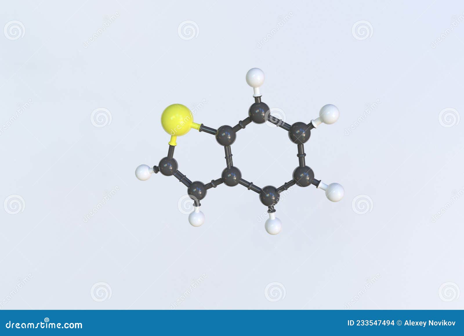 Benzothiophene Molecule, Isolated Molecular Model. 3D Rendering Stock ...