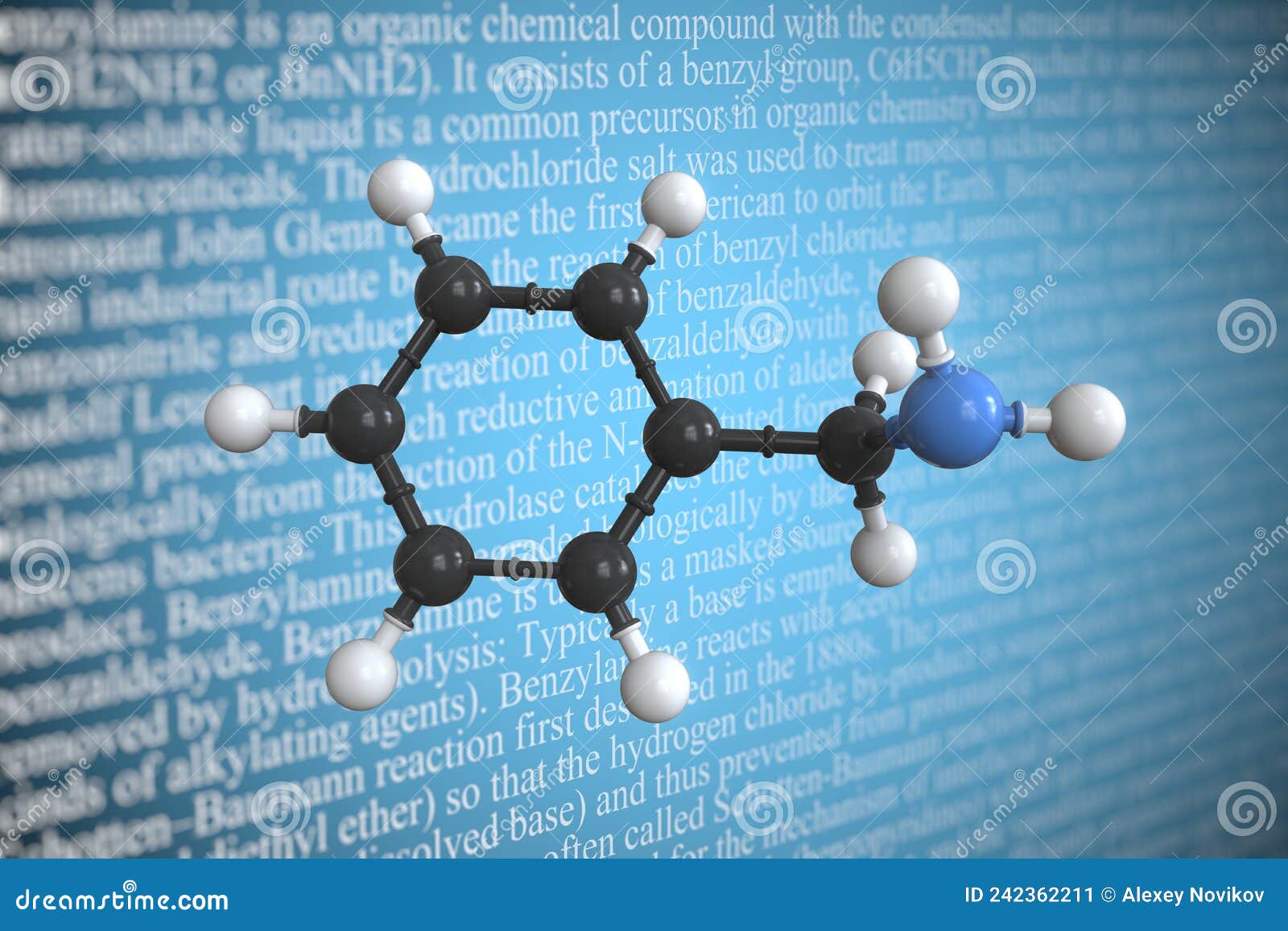 Benzylamine Scientific Molecular Model, 3D Rendering Stock Illustration ...