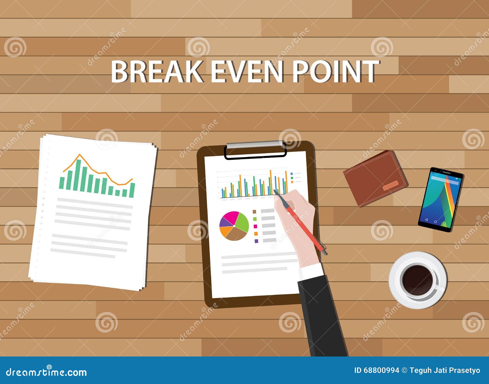 Bep Break Even Point Illustration Graph Chart and Work Table Stock ...