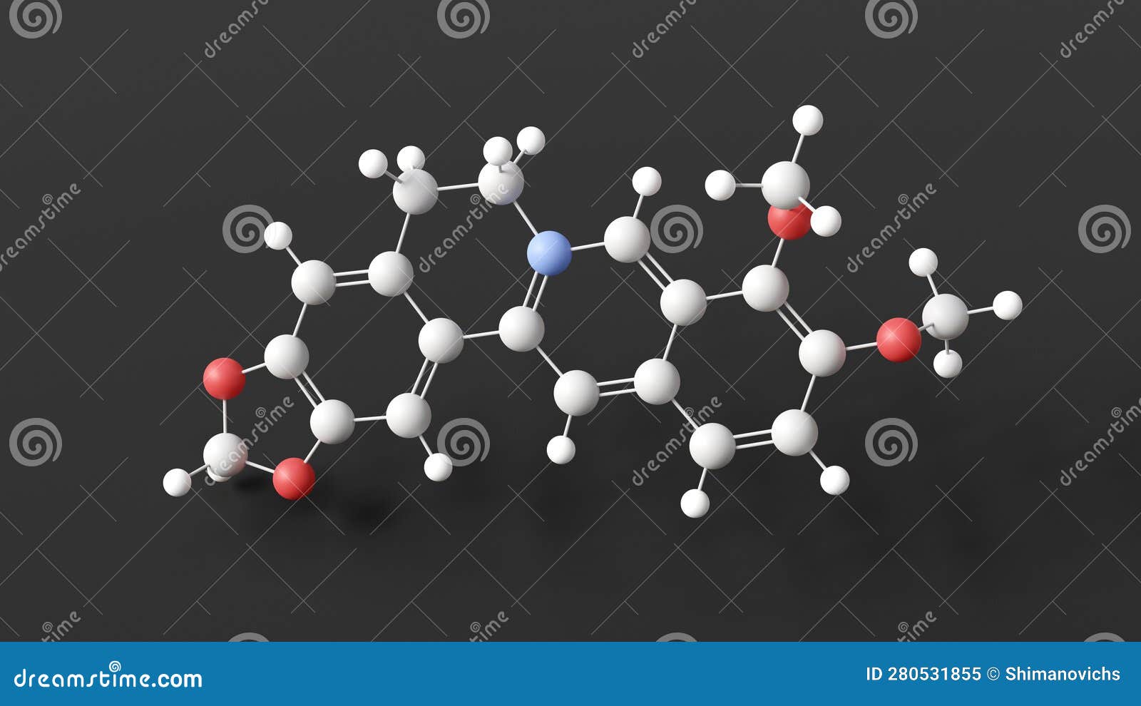 Berberine Molecule, Structural Chemical Formula, Ball-and-stick Model ...