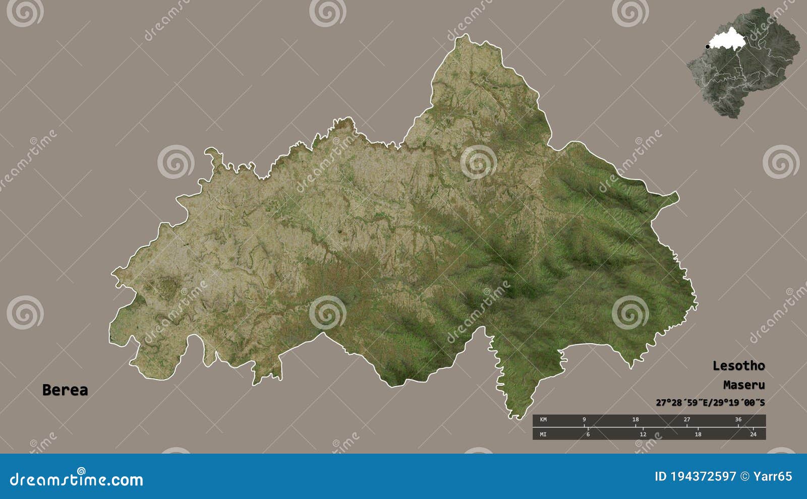 Berea, District of Lesotho, Zoomed. Satellite Stock Illustration ...