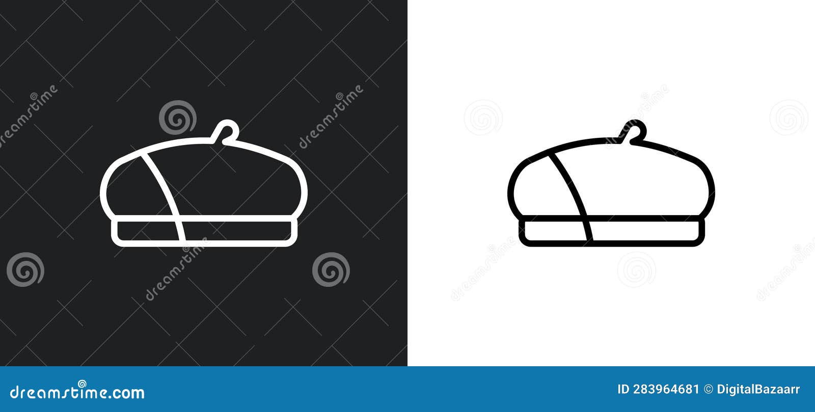 Beret Outline Icon in White and Black Colors. Beret Flat Vector Icon ...