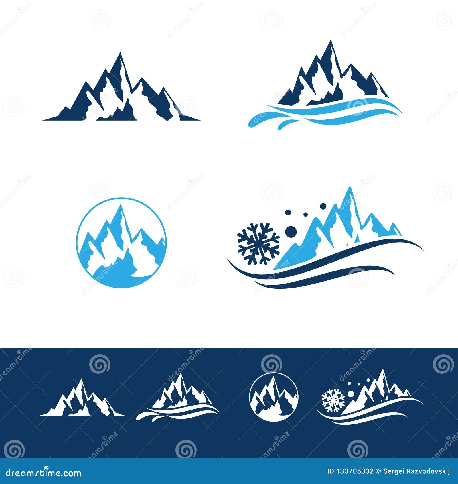 Berg Und Felsen Flacher Logo Set Vektor Abbildung - Illustration von ...