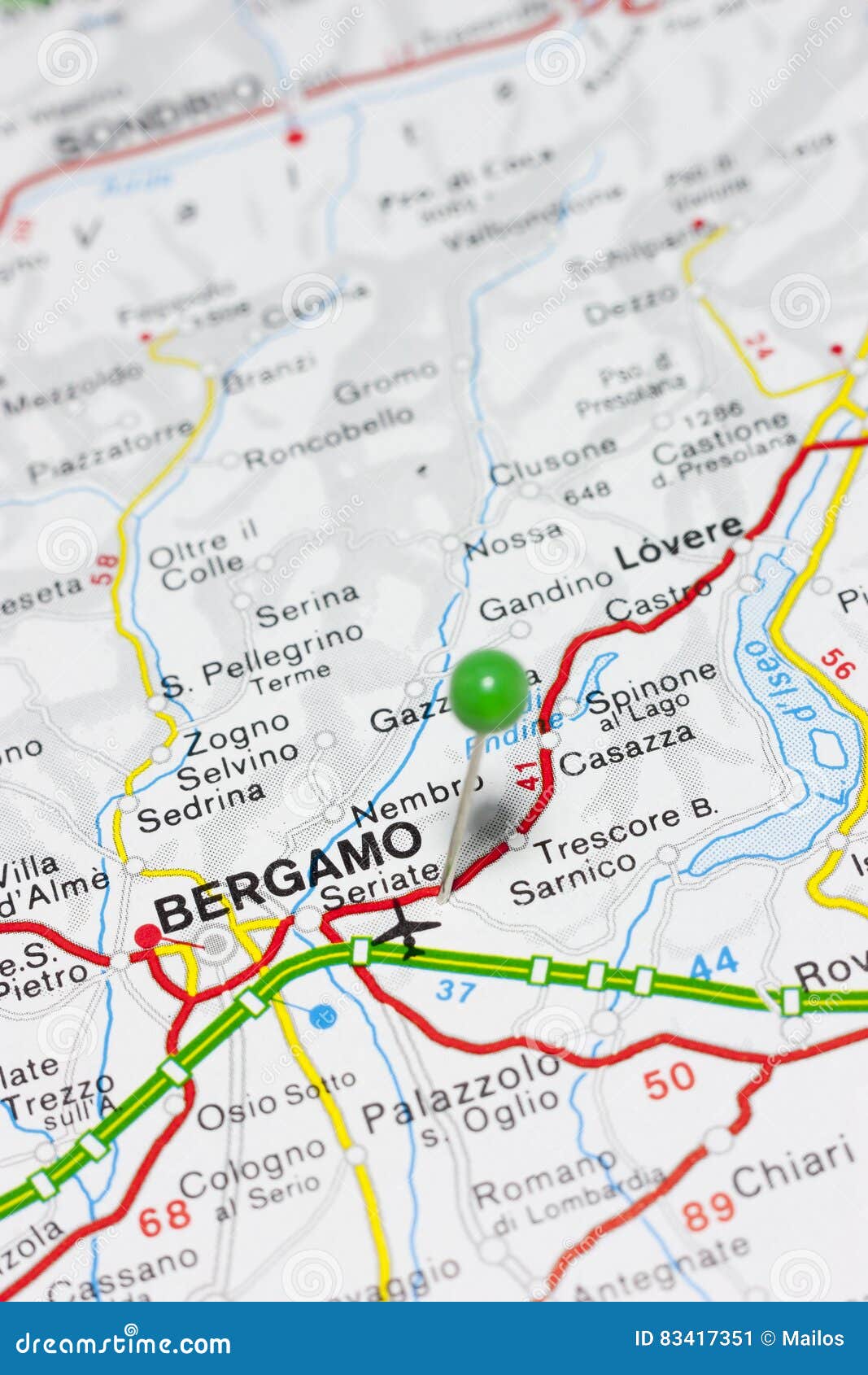 Bergame Italie Sur Une Carte Image stock - Image du symbole, europe ...