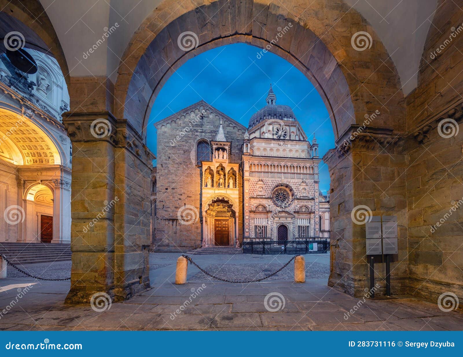 Bergamo Cathedral through the Arch Stock Photo - Image of dusk, italy ...