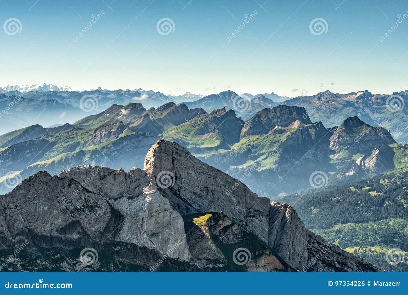 Bergblick Vom Berg Saentis, Die Schweiz Stockfoto - Bild von ...