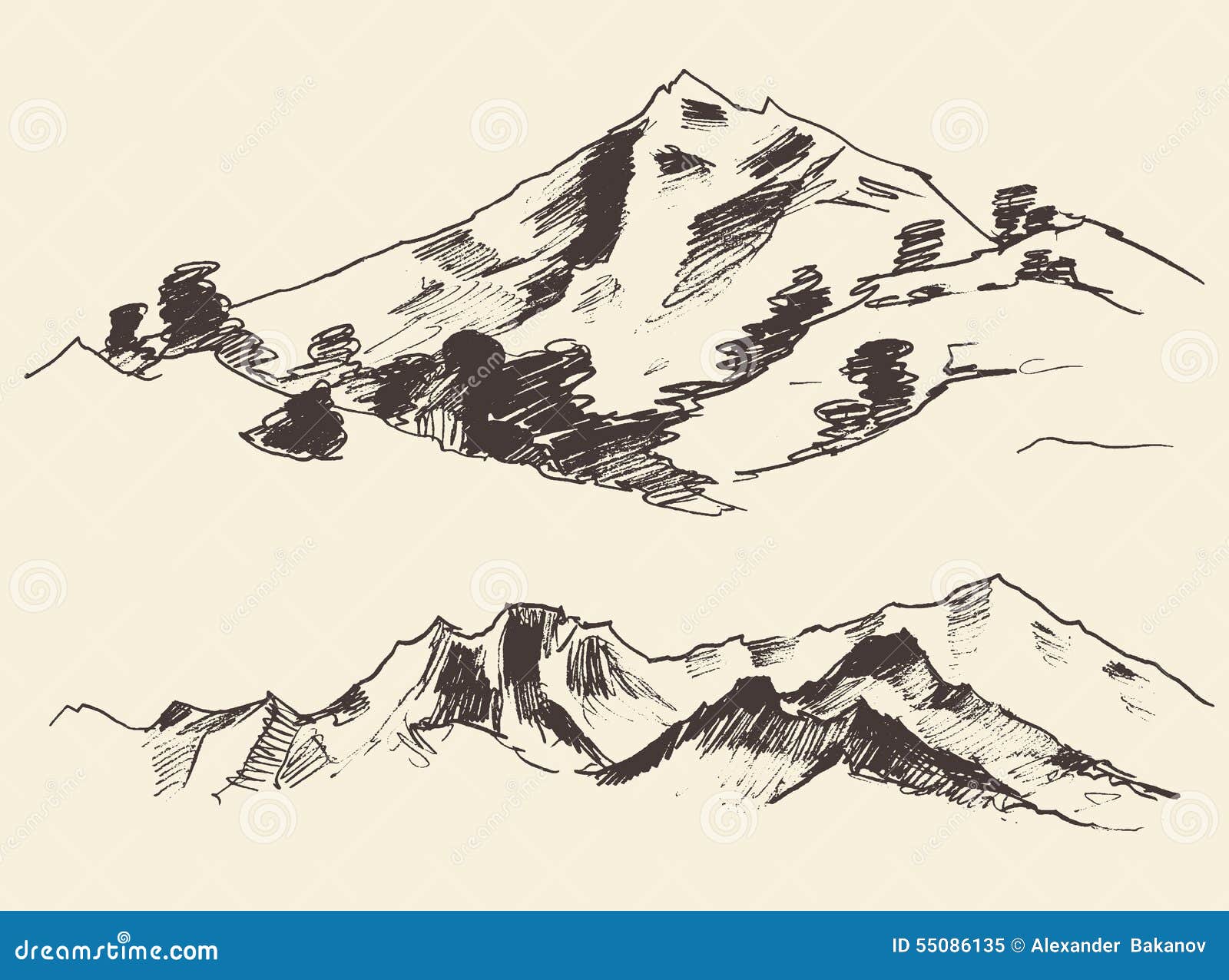 Berge Forest Contours Engraving Vector Vektor Abbildung - Illustration ...
