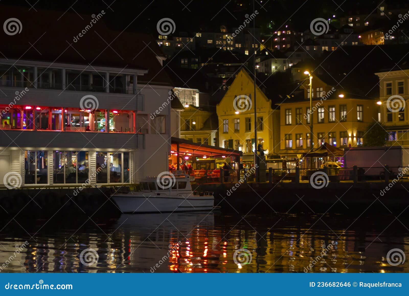 Bergen City in Norway at Night Stock Photo - Image of hanseatic ...