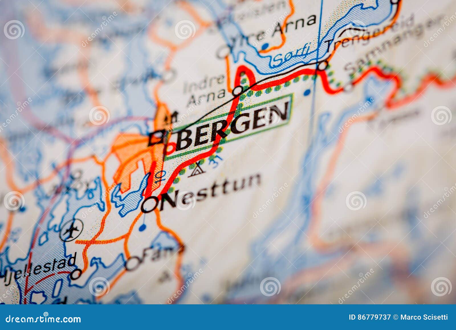 Bergen City on a Road Map stock image. Image of terrain - 86779737