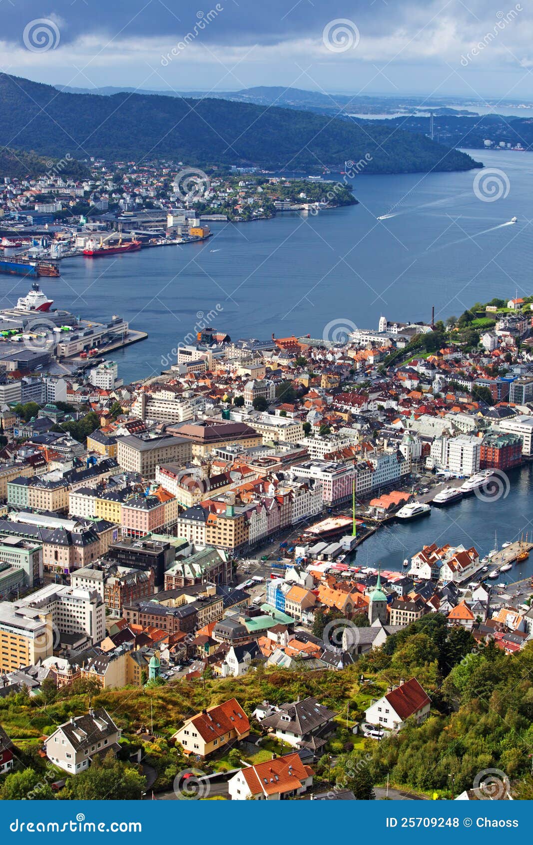 Bergen city view from hill stock photo. Image of blue - 25709248