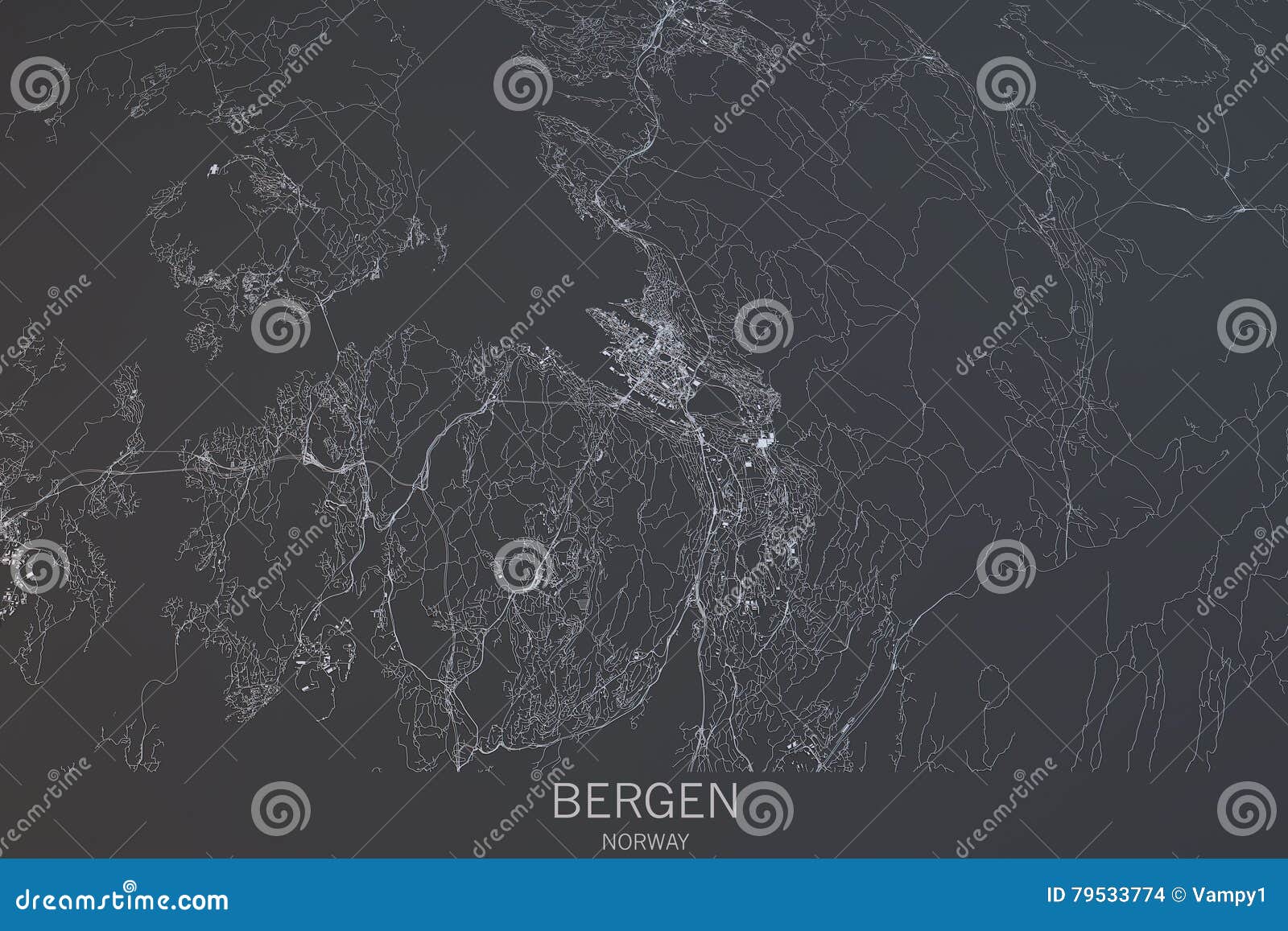 Bergen Map, Satellite View, City, Norway Stock Illustration ...