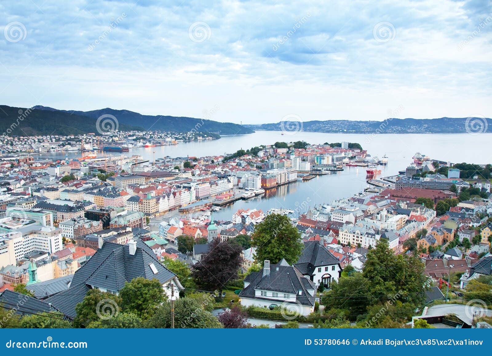 Bergen view stock photo. Image of mountains, harbor, skyline - 53780646