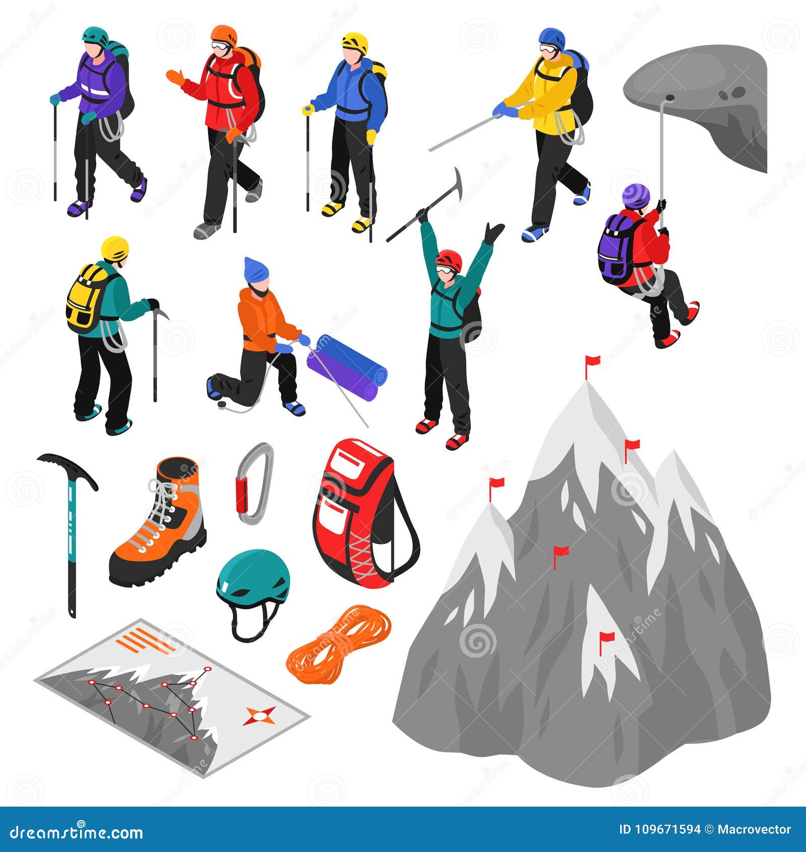 Bergsteigen-isometrischer Satz Vektor Abbildung - Illustration von ...