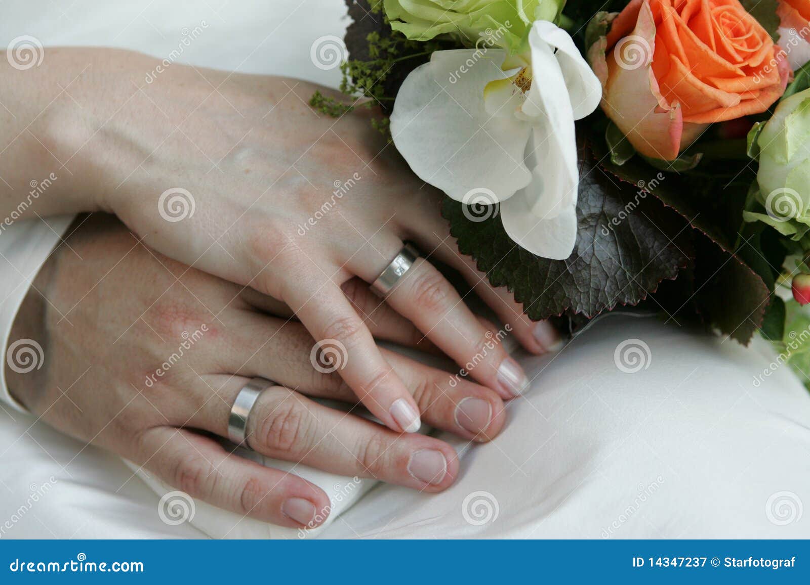 Beringed Hands of a Bridal Couple Stock Image - Image of wedding, love ...