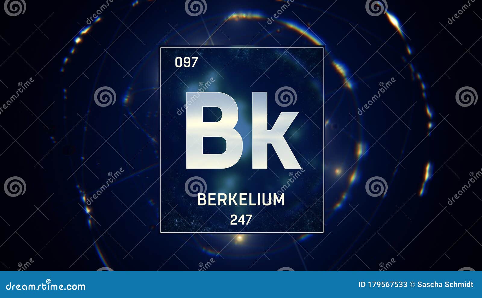 Berkelium As Element 97 of the Periodic Table 3D Illustration on Blue ...