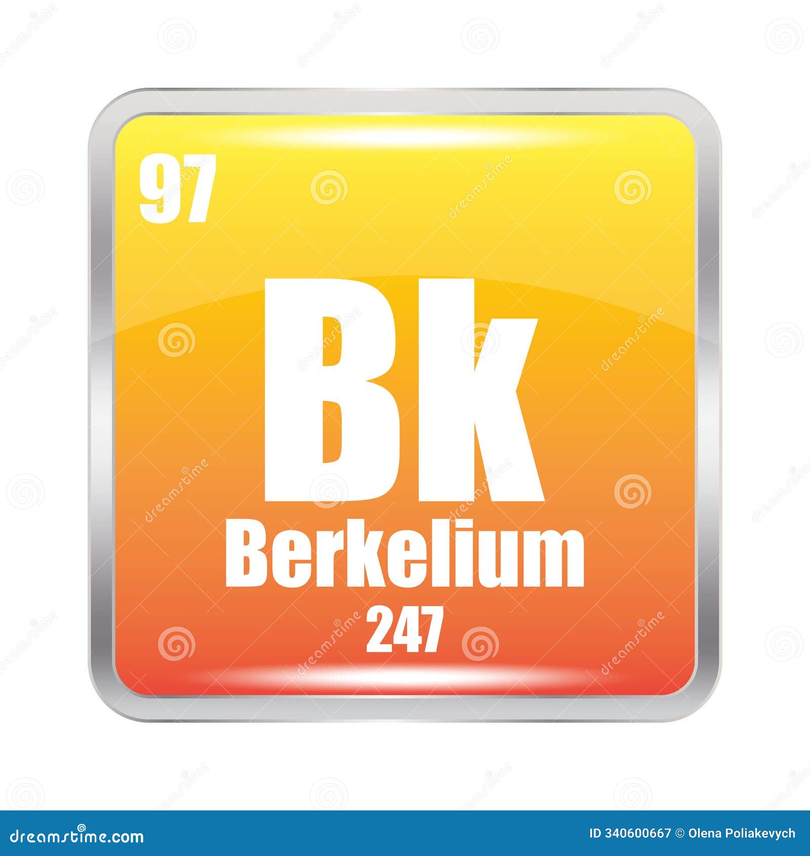 Berkelium Icon. Bk Chemical Element. Atomic Number 97. Mass 247. Yellow ...