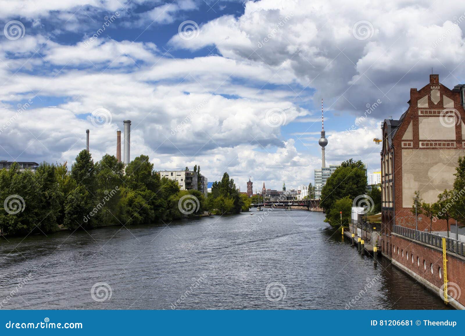 Berlin City View from a Bridge on Spree River. Stock Image - Image of ...