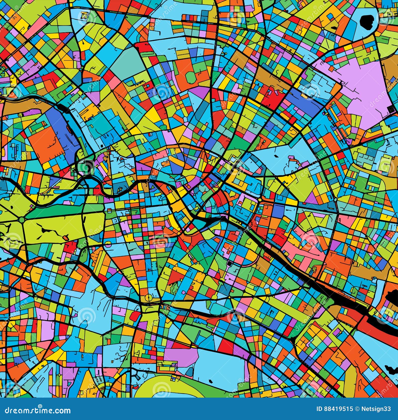 Berlin Colorful Vector Map on Black Stock Vector - Illustration of ...