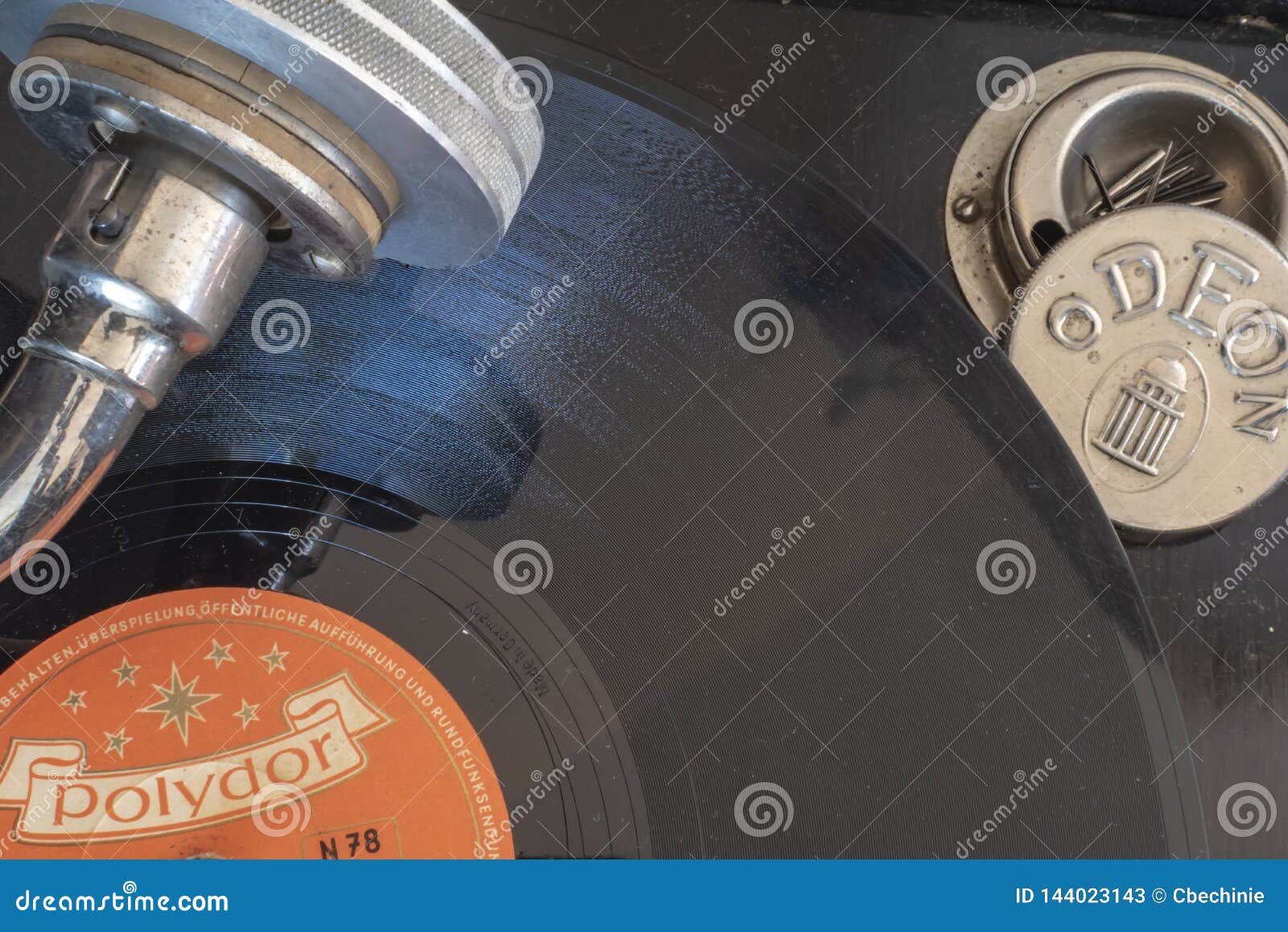 Historic Shellac Disc by Polydor with a Part of the Pickup and a Box ...