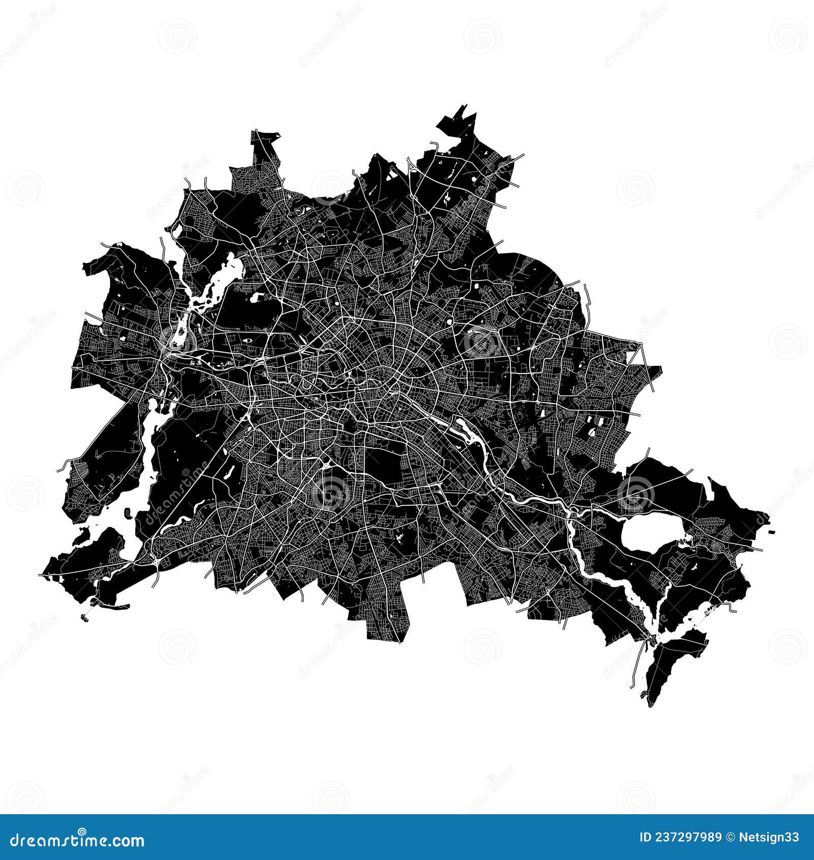 Berlin, Germany, Germany, Black and White High Resolution Vector Map ...