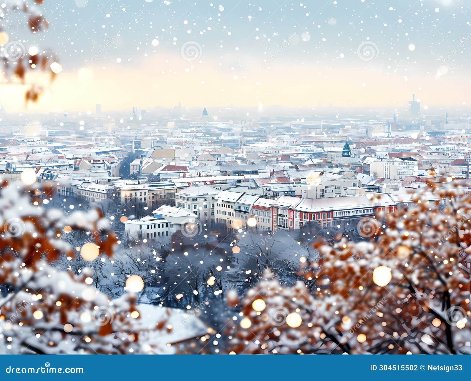 Berlin Germany Cityscape, a City with Snow Falling Stock Illustration ...