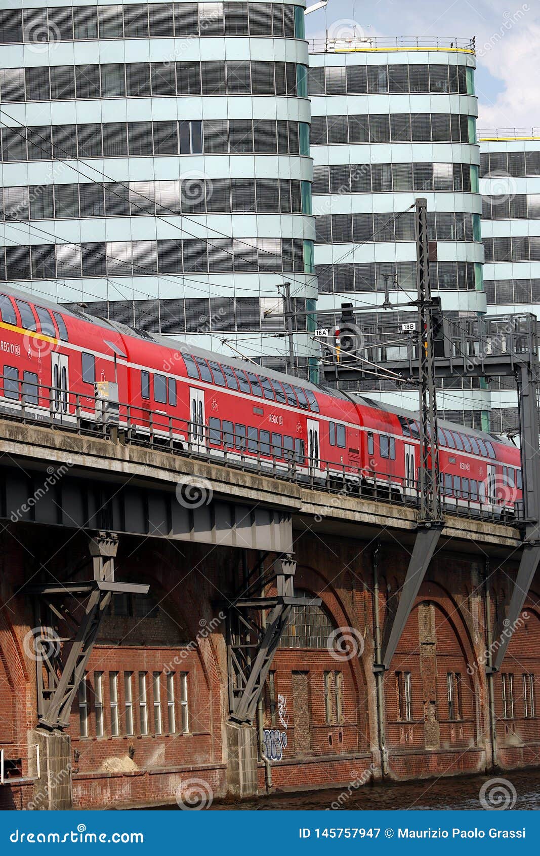 Berlin, Germany, 13 June 2018. the Train Passes Over the River Bridge ...