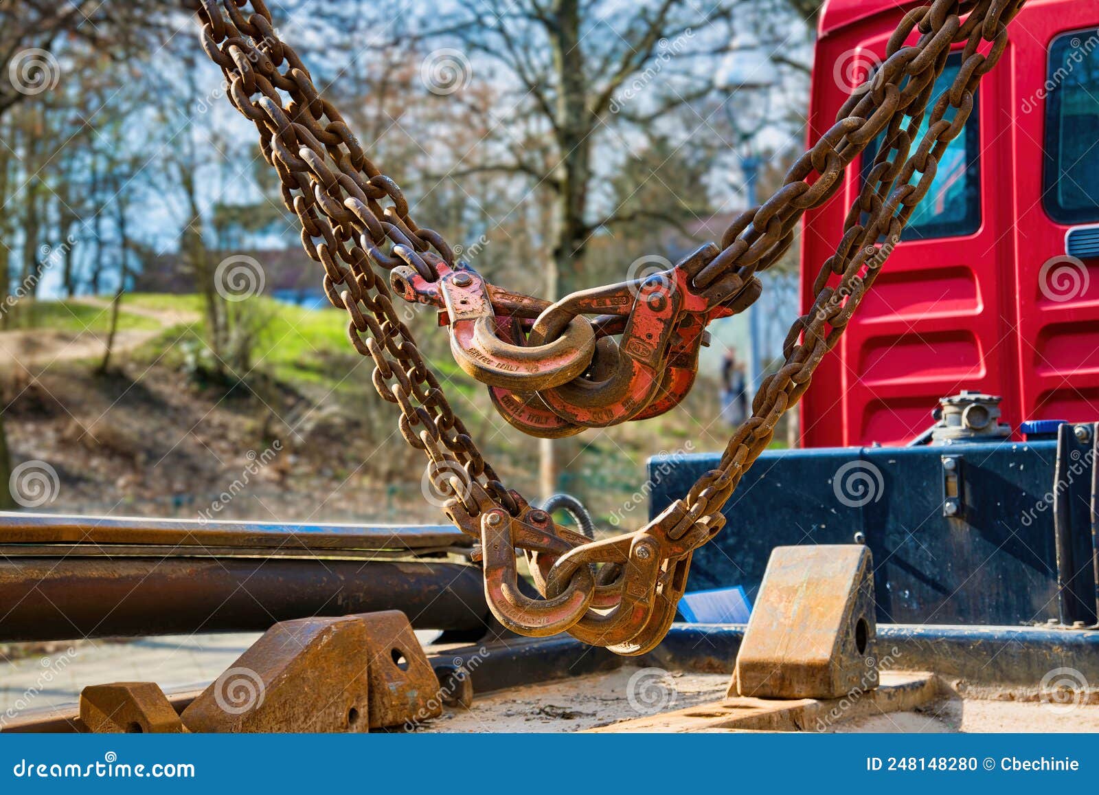 Chains, Tow Truck Chains Hanging Into Crates Editorial Image ...