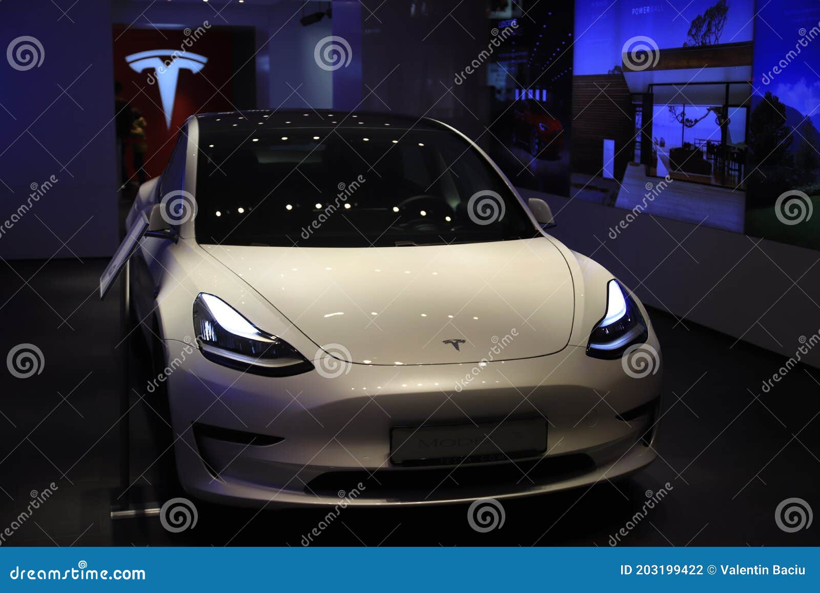 Tesla Model S EV Electric Vehicle On Display. Tesla Products Include ...