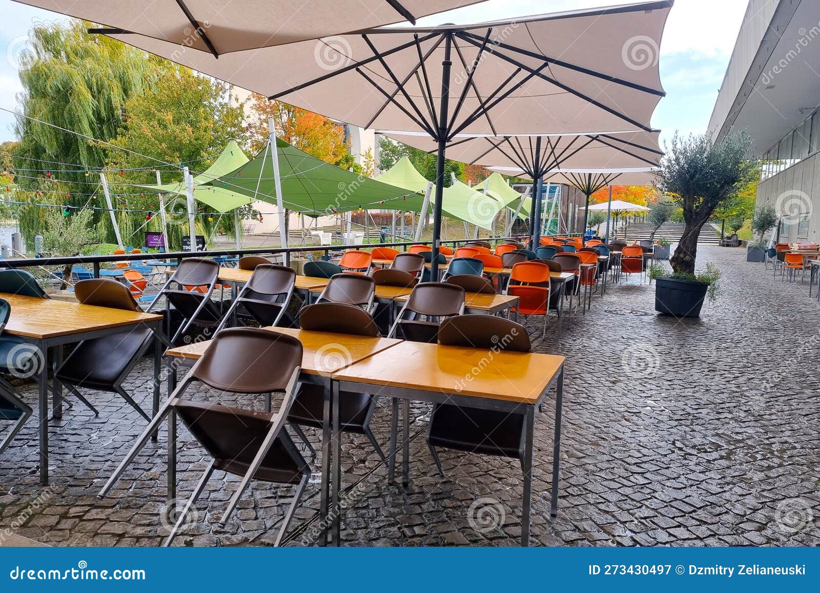 Berlin, Germany, October 2, 2022: Empty and Idle Cafe in Berlin. There ...