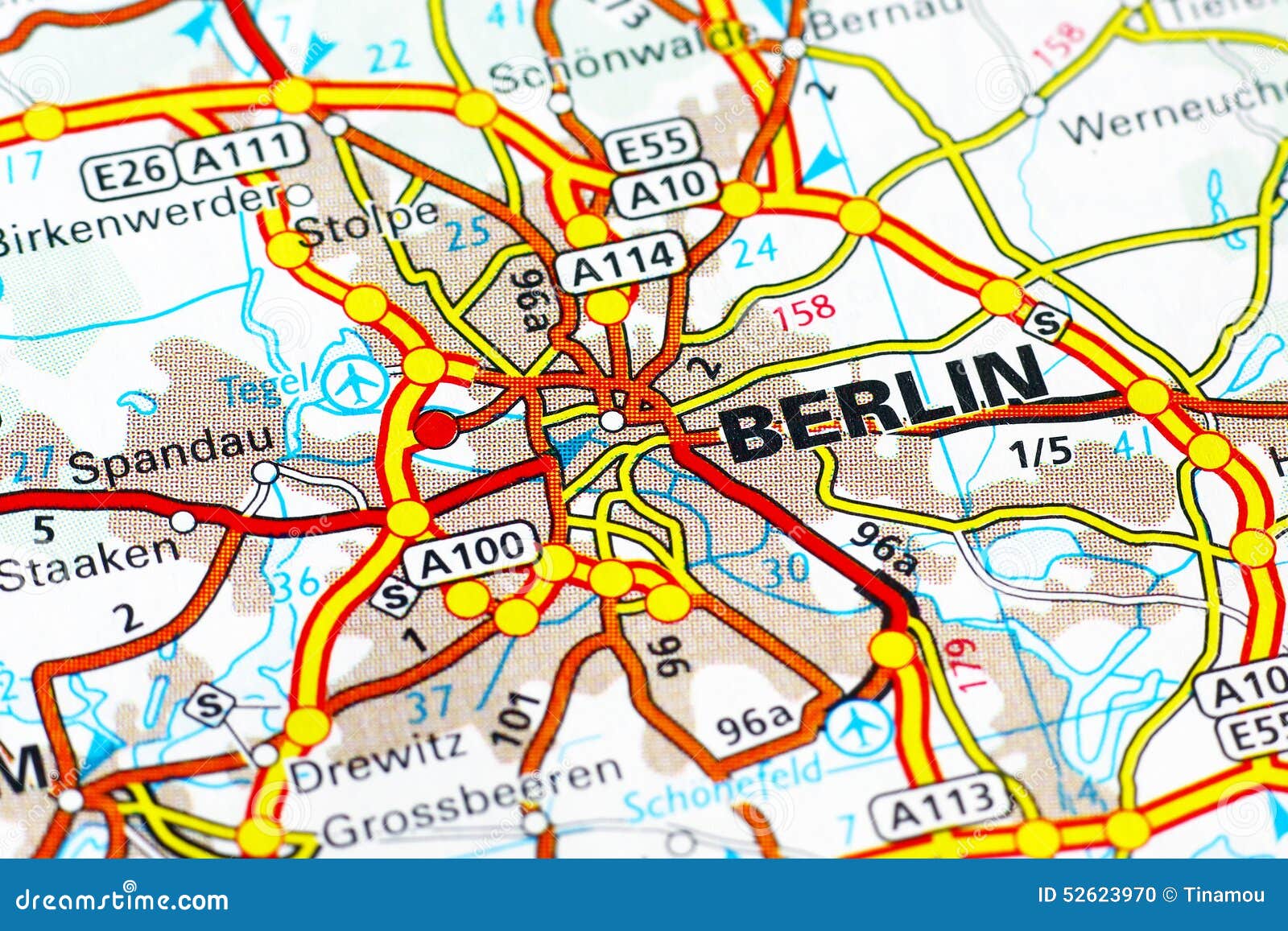 Berlin on a map stock photo. Image of germany, schonefeld - 52623970
