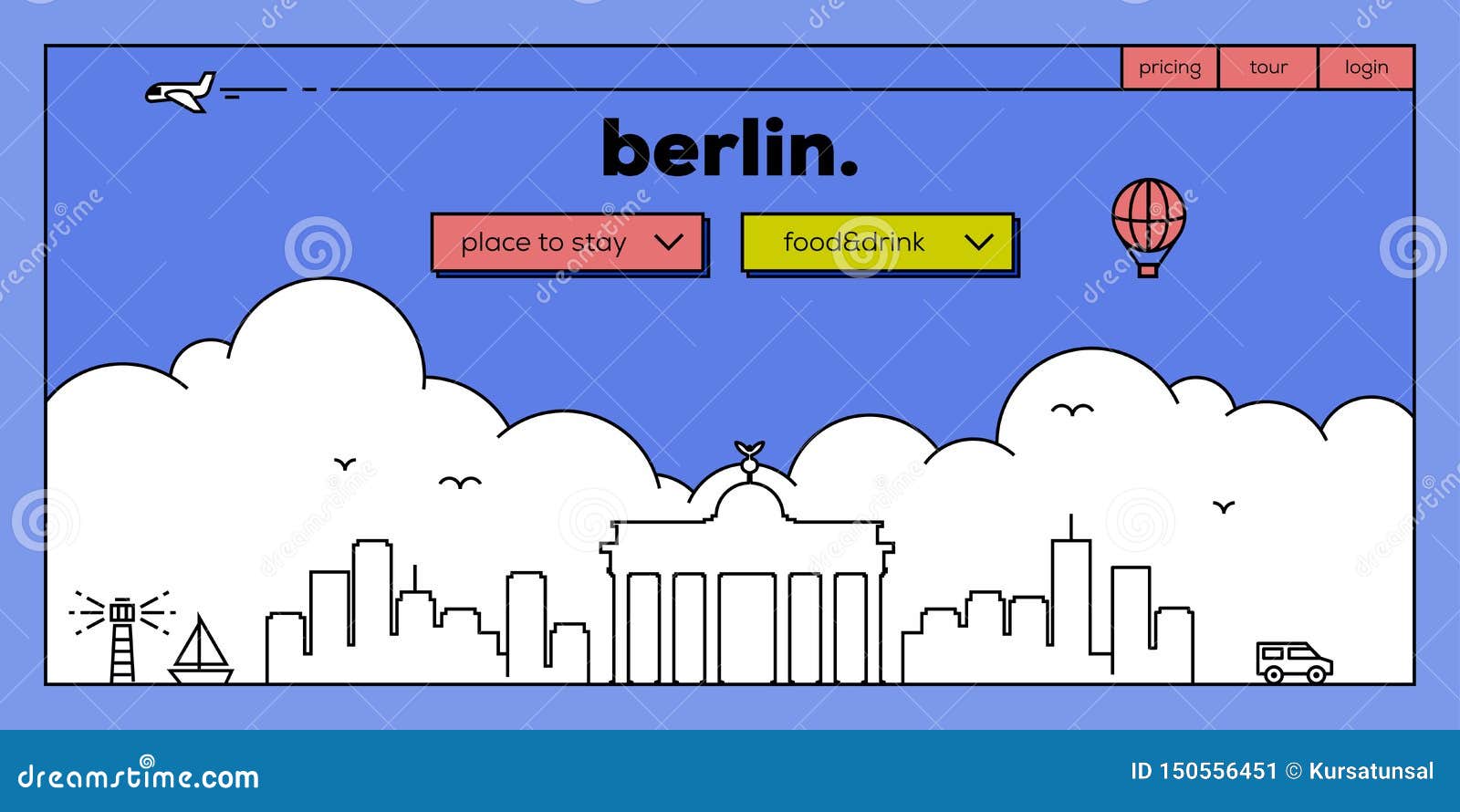 Berlin Modern Web Banner Design with Vector Linear Skyline Stock ...