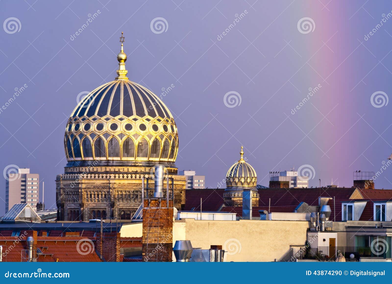 Berlin New Synagogue Dome and Rainbow in Berlin, Germany Stock Photo ...