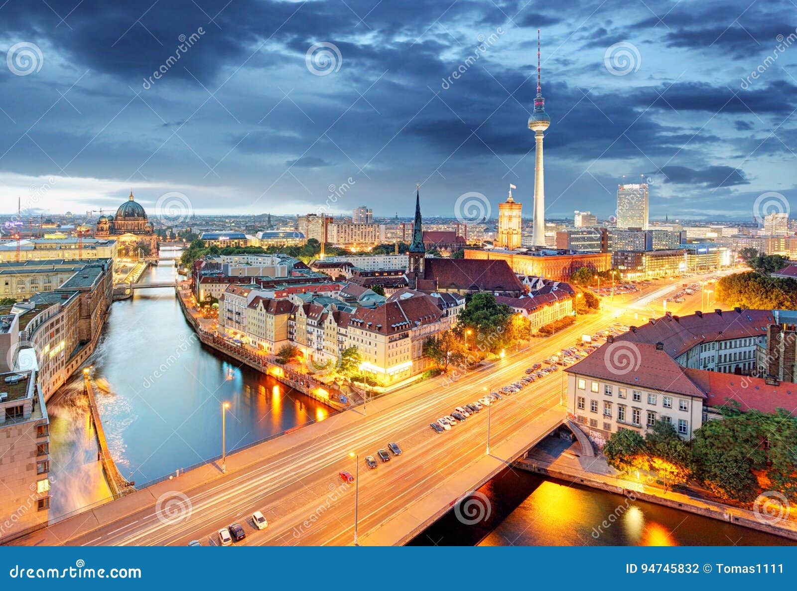 Berlin at night, Germany stock photo. Image of bridge - 94745832