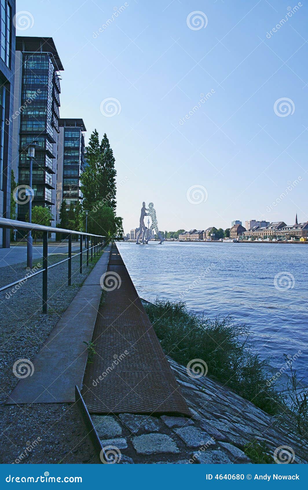 Berlin riverside path stock photo. Image of walkway, tower - 4640680