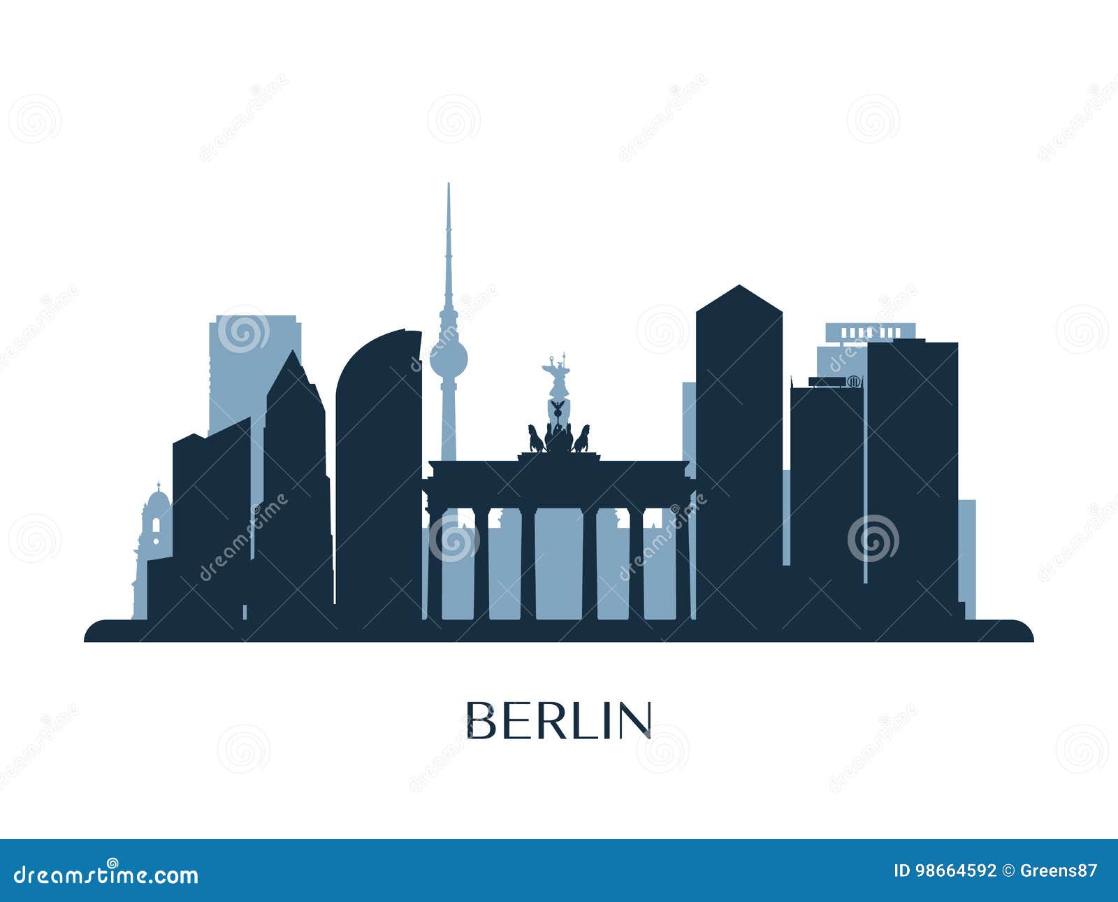 Berlin Skyline, Monochrome Silhouette. Stock Vector - Illustration of ...